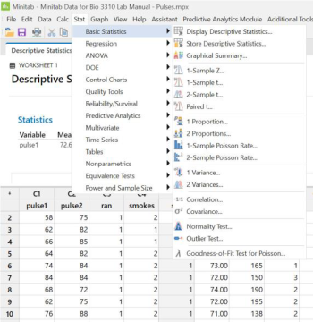 Part 4: Basic Applied Statistics using Minitab 21 – BIO 3310 ...